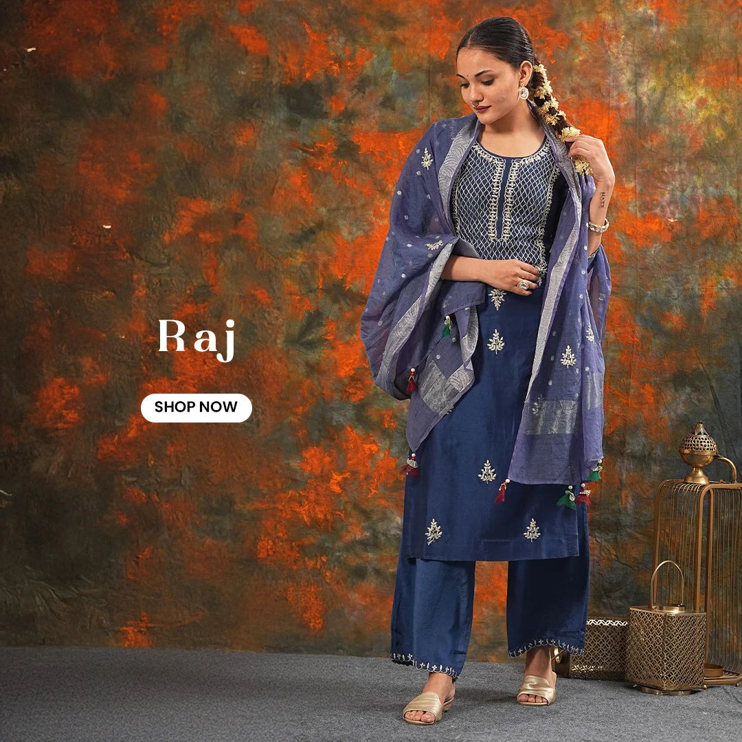 Premium Raj Embroidery Suits in Vibrant Indian Styles | Saatvikei